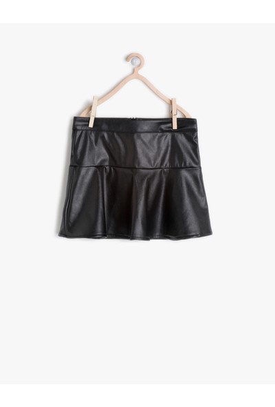 Koton Kids Kız Çocuk Deri Görünümlü Etek Siyah