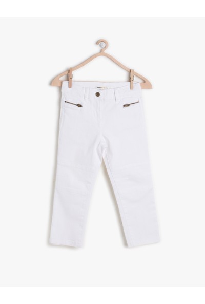 Koton Kids Kız Çocuk Fermuar Detaylı Pantolon Beyaz