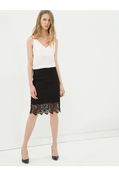 Koton Kadın Dantel Detaylı Etek Siyah
