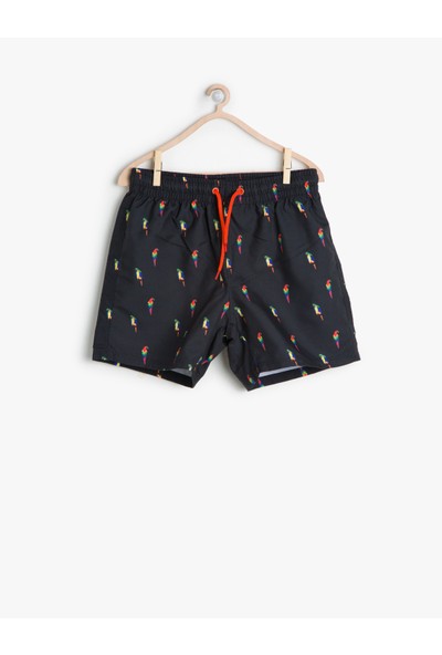 Koton Kids Erkek Çocuk Baskılı Deniz Şortu Siyah