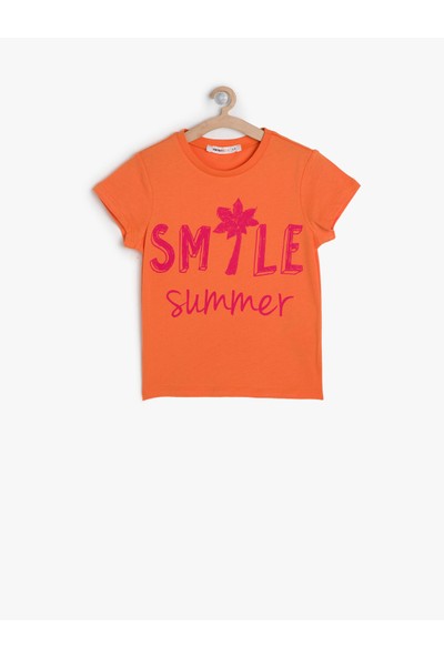 Koton Kids Kız Çocuk Baskılı T-Shirt Turuncu