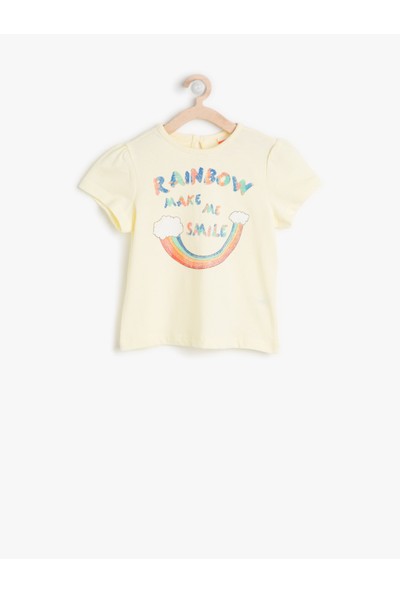 Koton Kids Kız Çocuk Baskılı T-Shirt Sarı