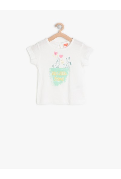 Koton Kids Kız Çocuk Baskılı T-Shirt Ekru
