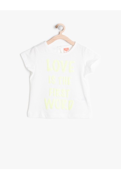 Koton Kids Kız Çocuk Baskılı T-Shirt Ekru
