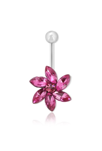 Chavin Çiçek Motifli Pembe Taşlı Göbek Piercing da65