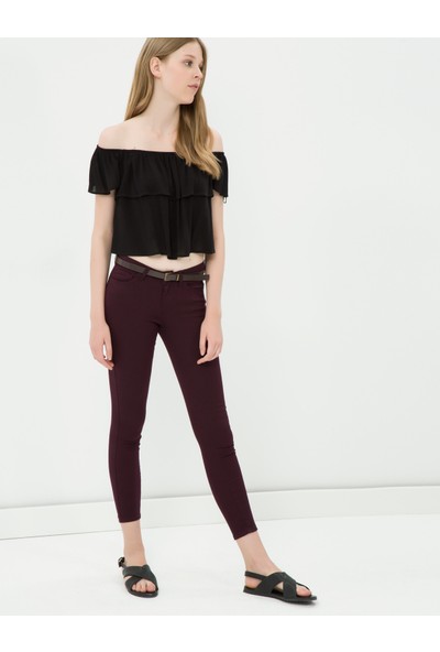 Ole Kadın Skinny Pantolon Bordo