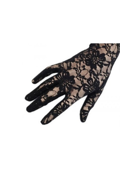 Toptancı Kapında Dantelli Gelin Eldiveni - Siyah Kısa Toptancı Kapında Dantelli Gelin Eldiveni - Siyah Kısa