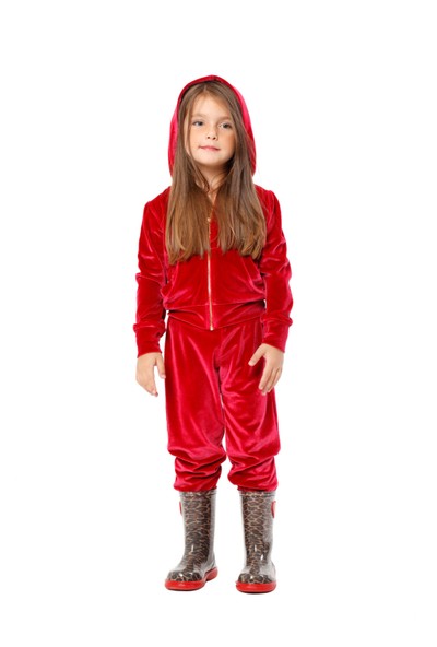 Goose Kız Çocuk Taç Baskılı Kadife Hırka