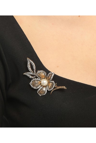 Aşina Gümüş İnci Taşlı Yasemin Elmas Montür Yaka İğnesi Broş Aşina Gümüş İnci Taşlı Yasemin Elmas Montür Yaka İğnesi Broş