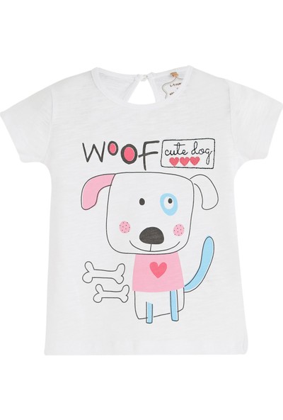 Soobe Pop Girls Sevimli Köpek Kısa Kol T-Shirt Beyaz 0 - 3 Ay
