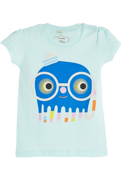 Soobe Pop Girls Gözlüklü Canavar Kısa Kol T-Shirt Buz 0 - 3 Ay