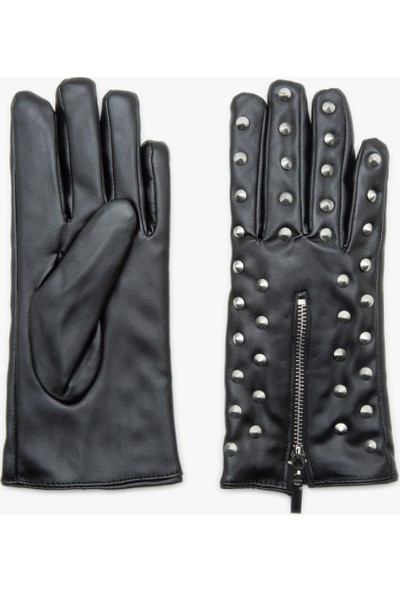 Ole Kadın Fermuar Detaylı Eldiven Siyah