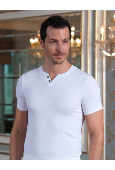 Şahinler V Yaka Düğmeli Atlet Beyaz ME100