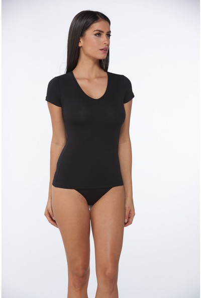 Sevim Likralı V Yaka T-Shirt