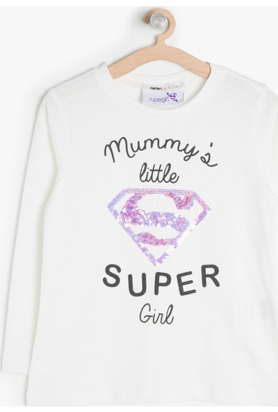 Koton Kids Kız Çocuk Superman Baskılı T-Shirt Ekru