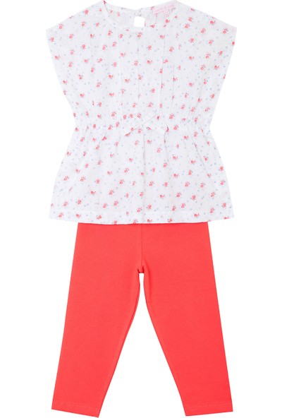 İkizim ve Ben Beyaz Çiçekli Bluz ve Narçiçeği Tayt