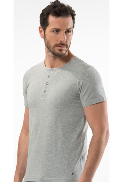 Cacharel 1308 Düğmeli Kısa Kollu Erkek T-Shirt - Gri Melanj Cacharel 1308 Düğmeli Kısa Kollu Erkek T-Shirt - Gri Melanj