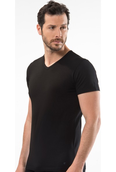 Cacharel 1402 V Yaka Erkek T-Shirt - Siyah Cacharel 1402 V Yaka Erkek T-Shirt - Siyah