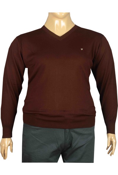 Fala Jeans Büyük Beden V Yaka İnce Kazak Kahverengi Fala Jeans Büyük Beden V Yaka İnce Kazak Kahverengi