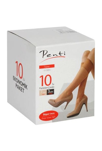 Penti 10'Lu Pantolon Çorabı 7 Ten 3 Siyah Süper İnce