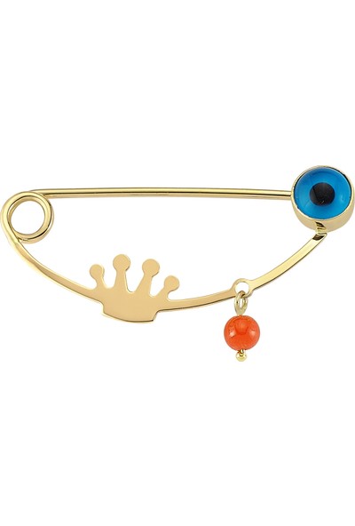 Goldstore 14 Ayar Altın Küçük Prenses Mercan Ve Gözlü Yaka İğnesig33298