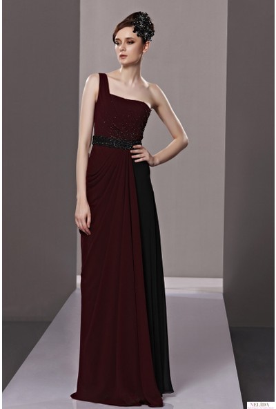 Nelida Tek Omuz İşlemeli Elbise