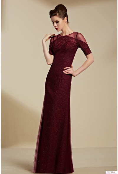 Nelida Omuzları Tüllü Pırıltılı Elbise