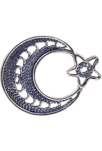 Akyüz Gümüş Ay Yıldız Telkari Gümüş Rozet Akse005