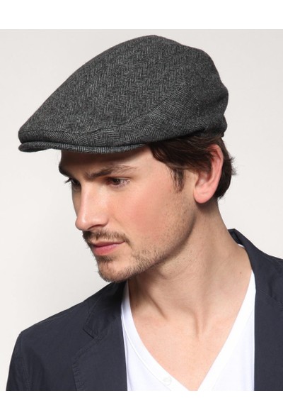 Modamarka Shop Erkek Kasket Balıksırtı London Yün Şapka Koyu Gri