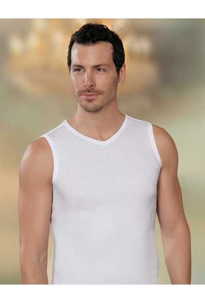 Şahinler Sıfır Kollu V Yaka Ribana Atlet Beyaz Me033