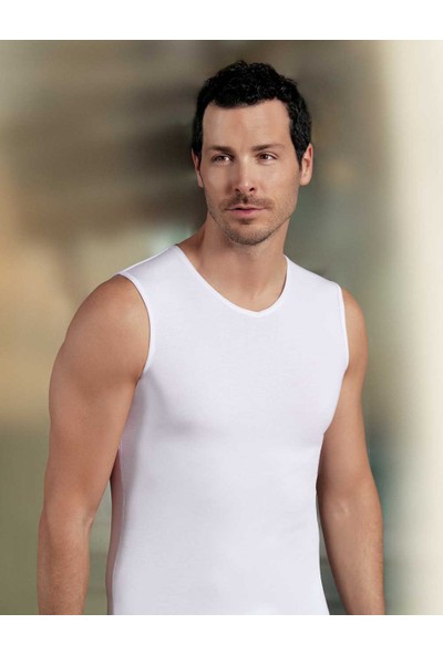 Şahinler Sıfır Kollu V Yakalı Likralı Atlet Beyaz Me078