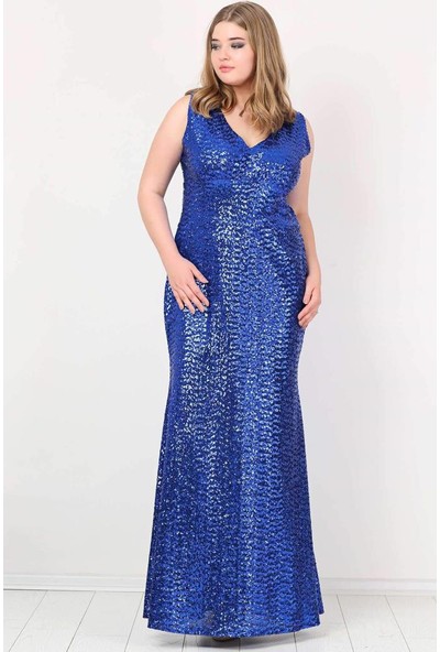 Kl890 Büyük Beden Payetli Mini Abiye Elbise Sax Kl890 Büyük Beden Payetli Mini Abiye Elbise Sax