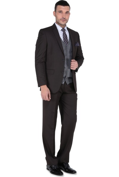 Buenza 6 Drop Klasik Kesim Erkek Takım Elbise - Kahverengi Buenza 6 Drop Klasik Kesim Erkek Takım Elbise - Kahverengi