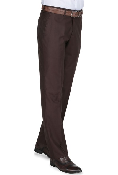 Buenza Klasik Kesim Pilesiz Kumaş Pantolon - Kahverengi