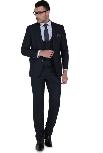 Buenza Tesla Yelekli Slim Fit Takım Elbise-Lacivert Buenza Tesla Yelekli Slim Fit Takım Elbise-Lacivert