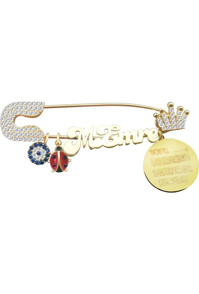 Vaoov 925 Ayar Gümüş Nazar Uğurböceği Ve Taçlı İsimli Bebek İğnesi