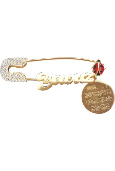 Vaoov 925 Ayar Gümüş Uğurböceği Ve İsimli Bebek İğnesi