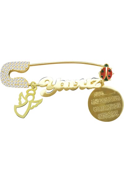 Vaoov 925 Ayar Gümüş Uğurböceği Ve Melek Figürlü İsimli Bebek İğnesi