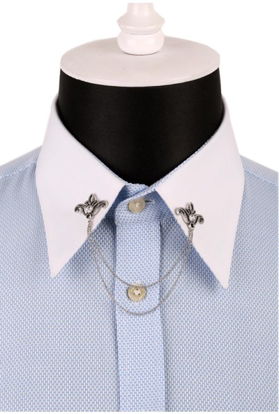 La Pescara Çiçek Desen Beyaz Taşlı Zincirli Gömlek Yaka İğnesi Gı097