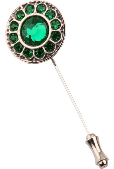 La Pescara Gümüş Eskitme Yeşil Taşlı Yaka İğnesi Yı161