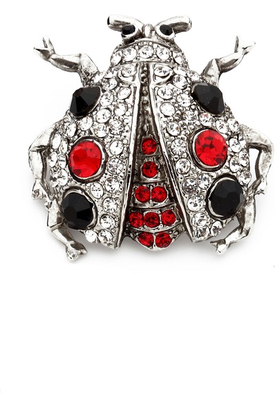 Modex Kırmızı Siyah Taşlı Uğur Böceği Broş Ub9855