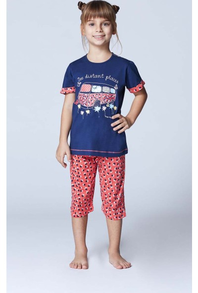 RolyPoly Kısa Kol Kapri Kız Çocuk Pijama Lacivert