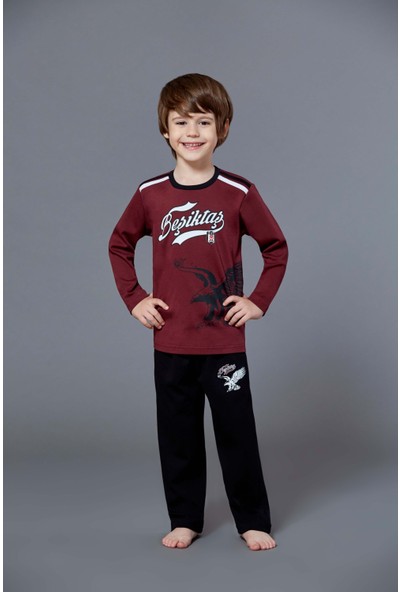 Beşiktaş Lisanslı Erkek Çocuk Pijama Takımı Bordo
