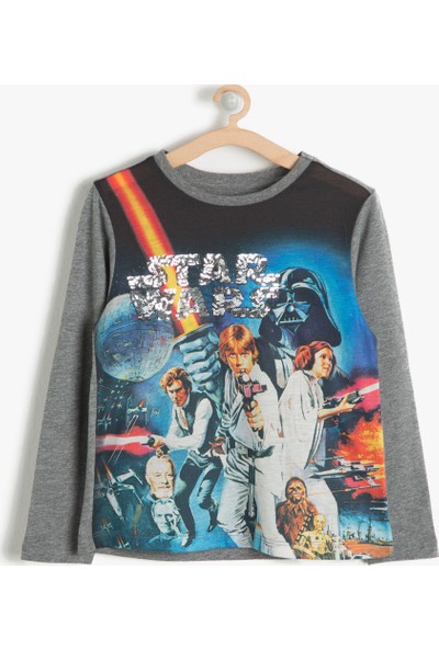 Koton Kids Kız Çocuk Star Wars Baskılı T-Shirt Gri