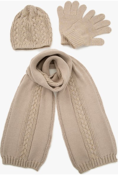 Koton Kids Kız Çocuk Desenli Bere Takımı Kahverengi