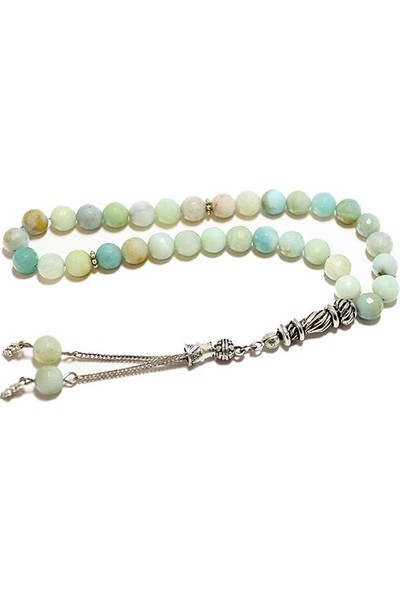 Gümüş Ada Damarlı Gökyüzü Mavisi Amazonit Tesbih Gümüş Ada Damarlı Gökyüzü Mavisi Amazonit Tesbih