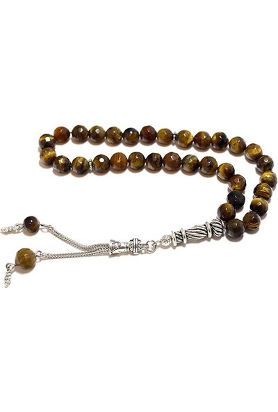 Gümüş Ada Sarı Kahve Karışık Kaplan Gözü Tesbih