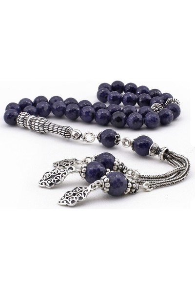 Mizgino Gümüş Dizayn Fasetalı Safir Doğaltaş Tesbih