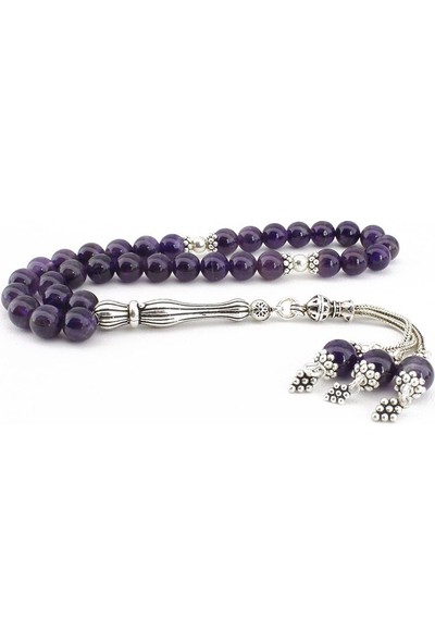 Mizgino Gümüşlü Ametist Doğaltaş Tesbih