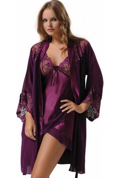 Nbb 3820 Şifon Dantelli Saten Gecelik Sabahlık Set Nbb 3820 Şifon Dantelli Saten Gecelik Sabahlık Set